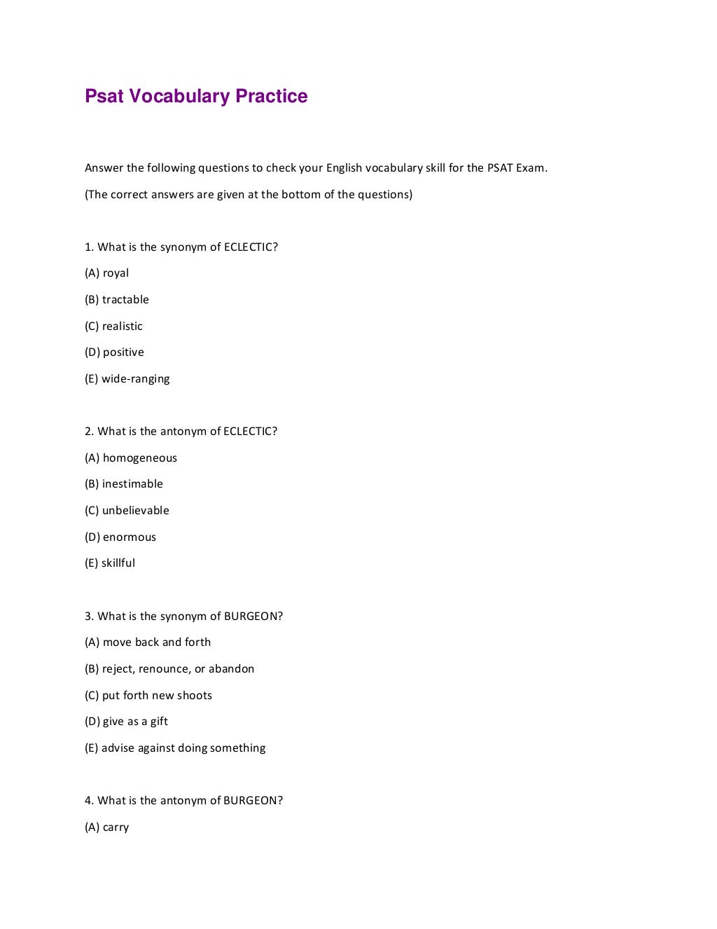 Psat Vocabulary Practice | PDF