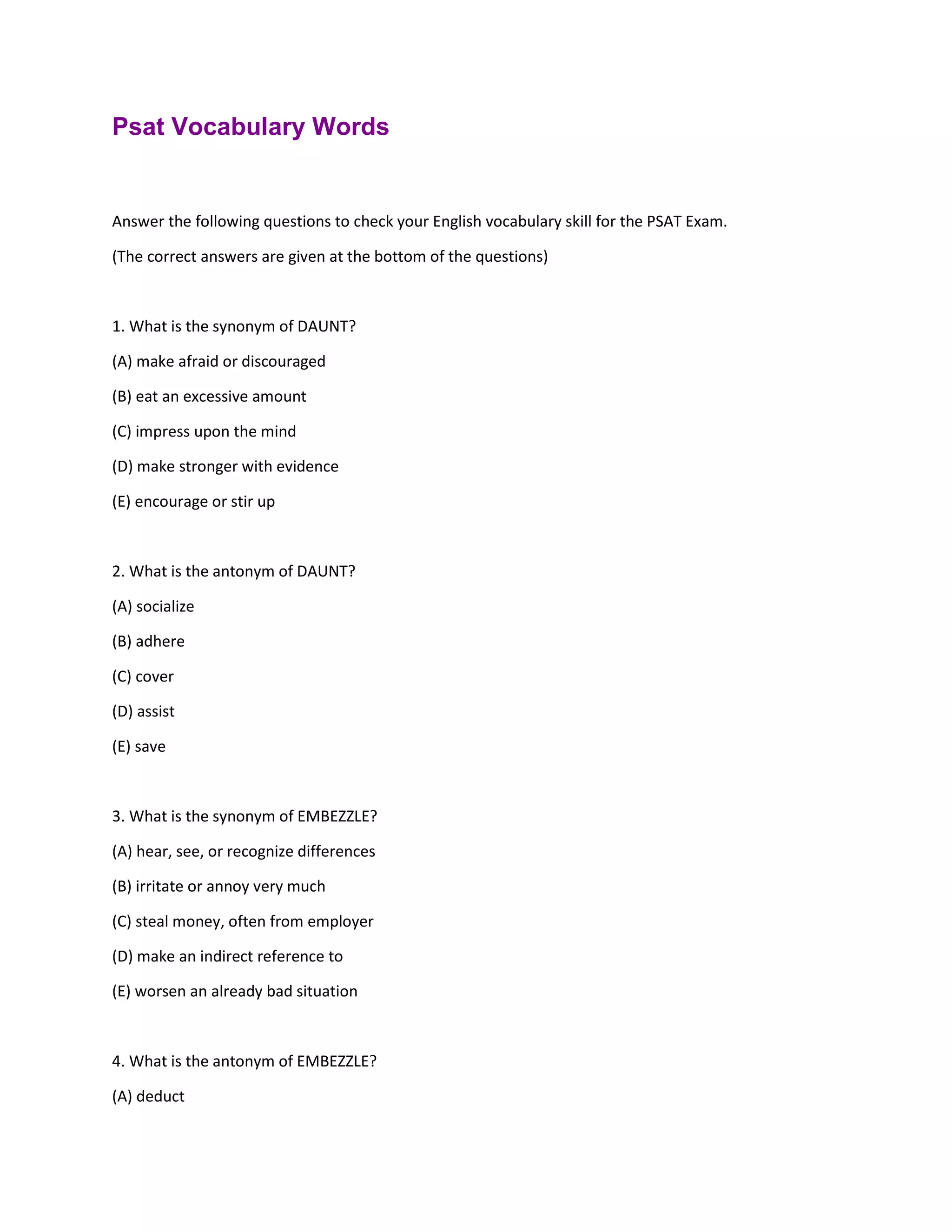 Psat Vocabulary Words | PDF