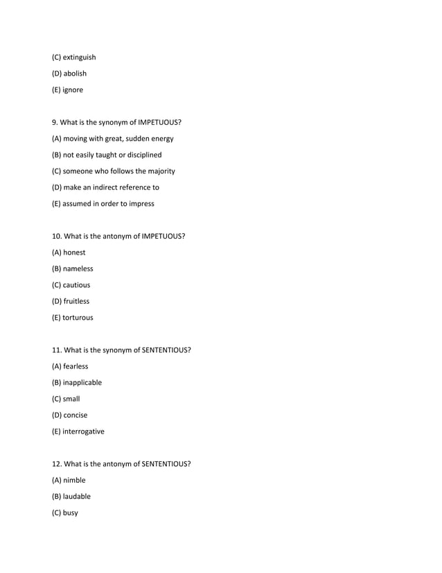 Psat Vocabulary Words | PDF