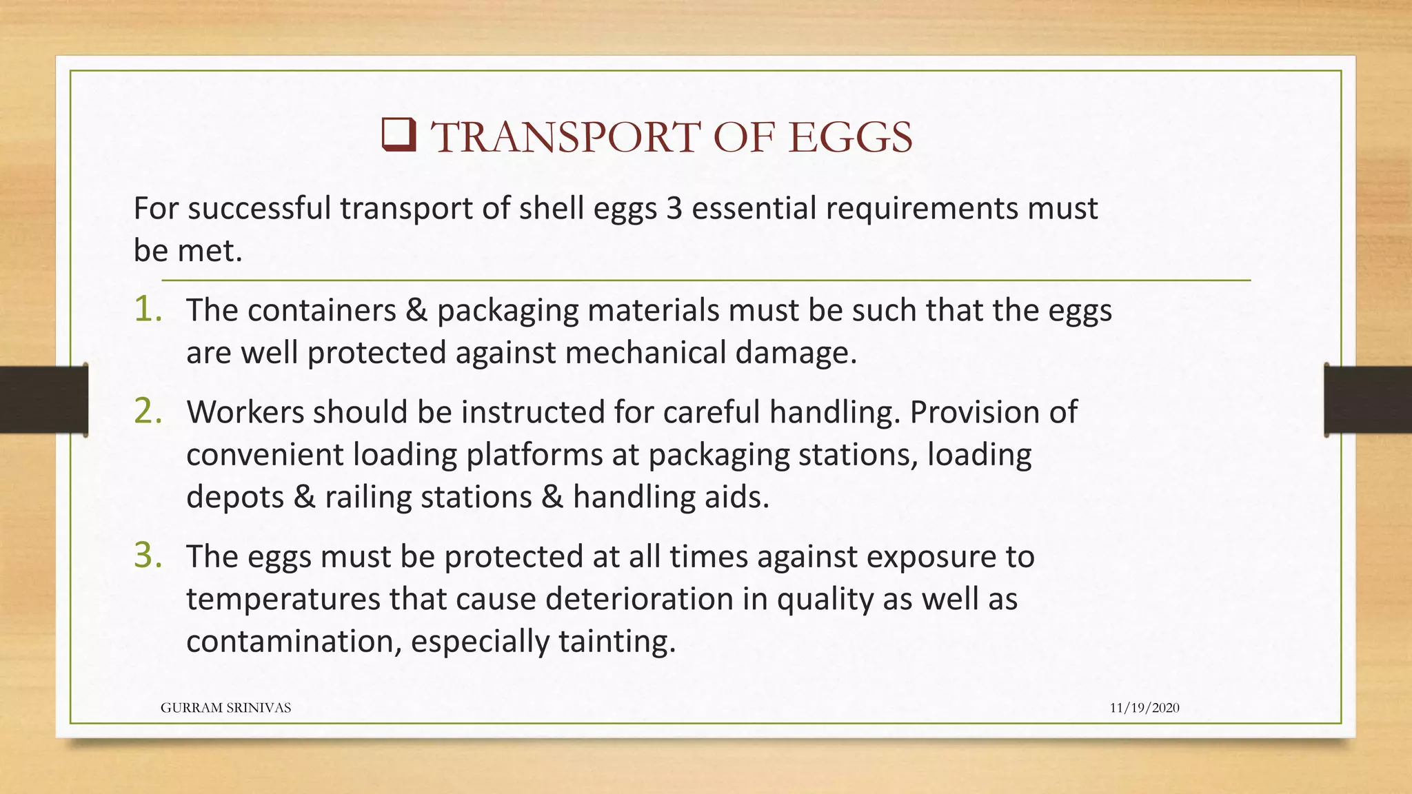 HANDLING, PROCESSING, PACKAGING, TRANSPORT & MARKETING OF EGGS | PPTX
