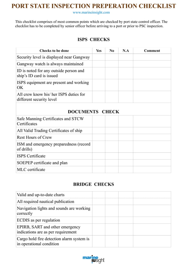 Psc checklist | PDF | Cruises | Travel Type