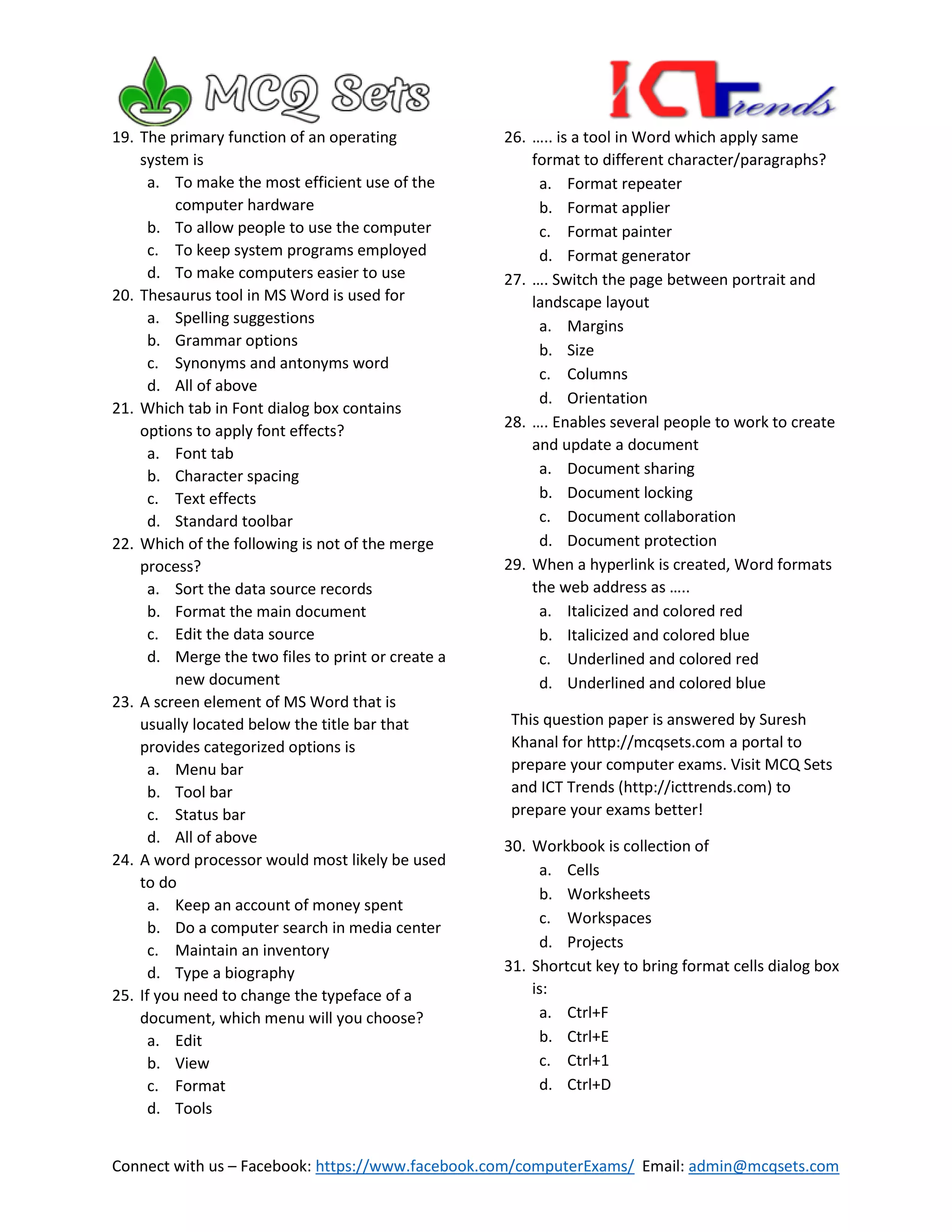 PSC Question Paper of Computer Operator Examination of 2016 | PDF