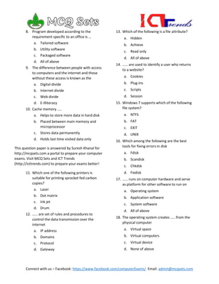 PSC Question Paper of Computer Operator Examination of 2016 | PDF