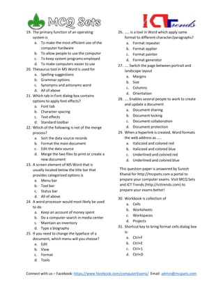 PSC Question Paper of Computer Operator Examination of 2016 | PDF