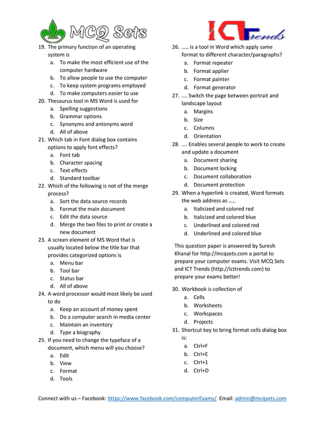 PSC Question Paper of Computer Operator Examination of 2016 | PDF