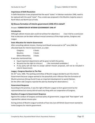 Pakistan studies for class 9th Notes | DOCX