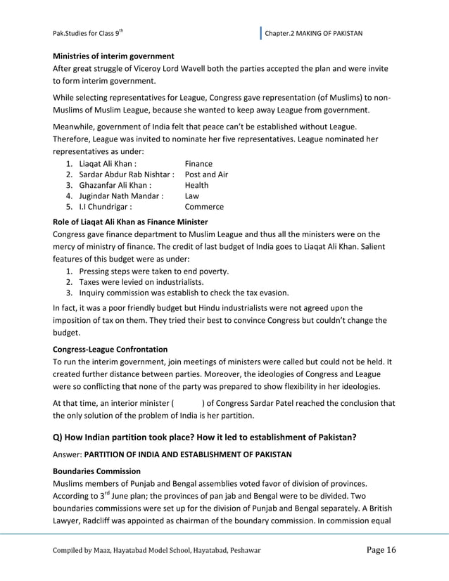 Pakistan studies for class 9th Notes | DOCX | Islam | Religion ...