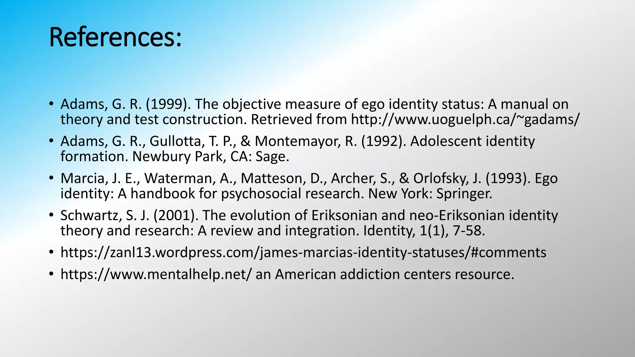 Pschology identity status by james marcia ppt | PPTX