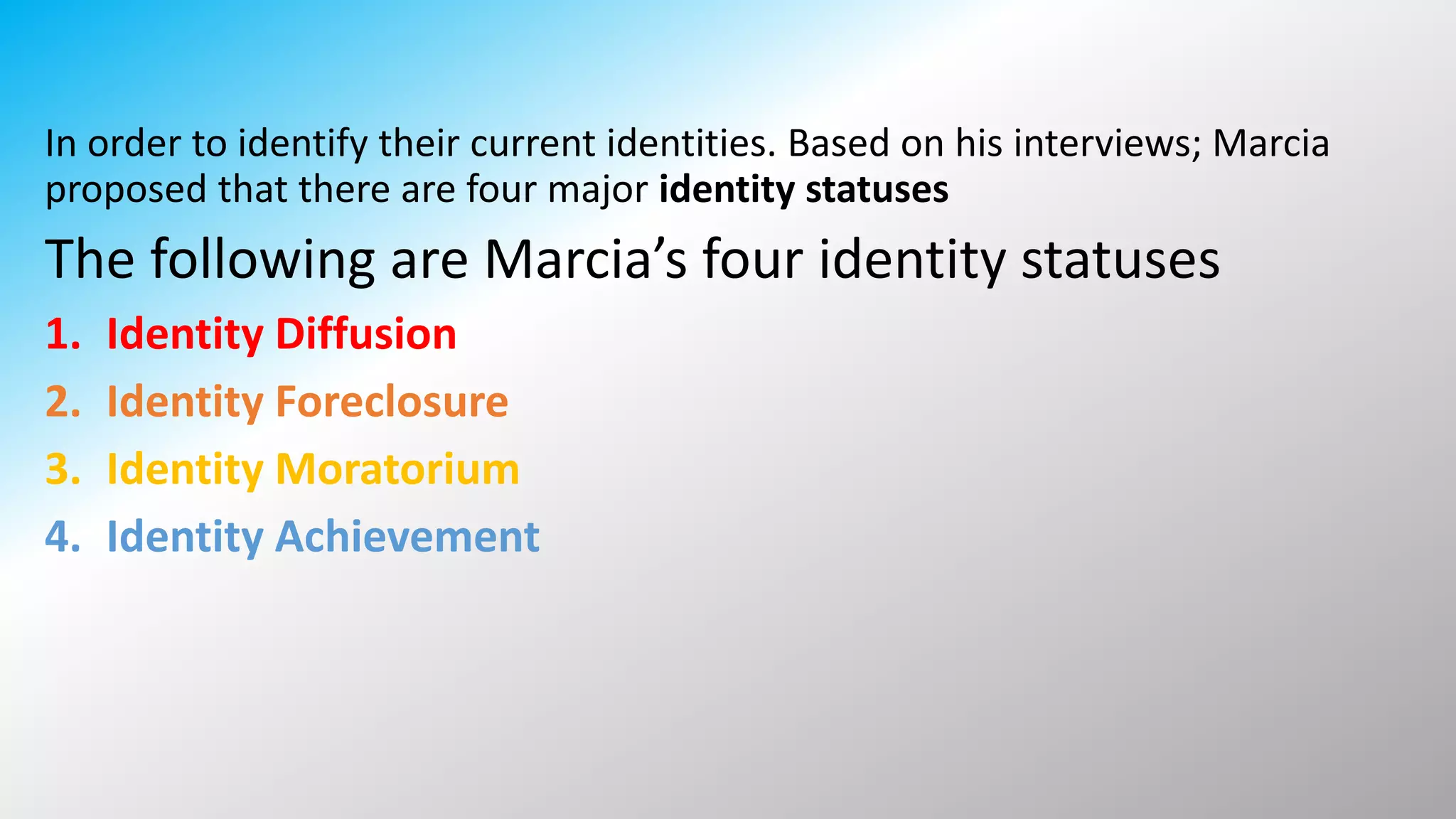 Pschology identity status by james marcia ppt | PPTX
