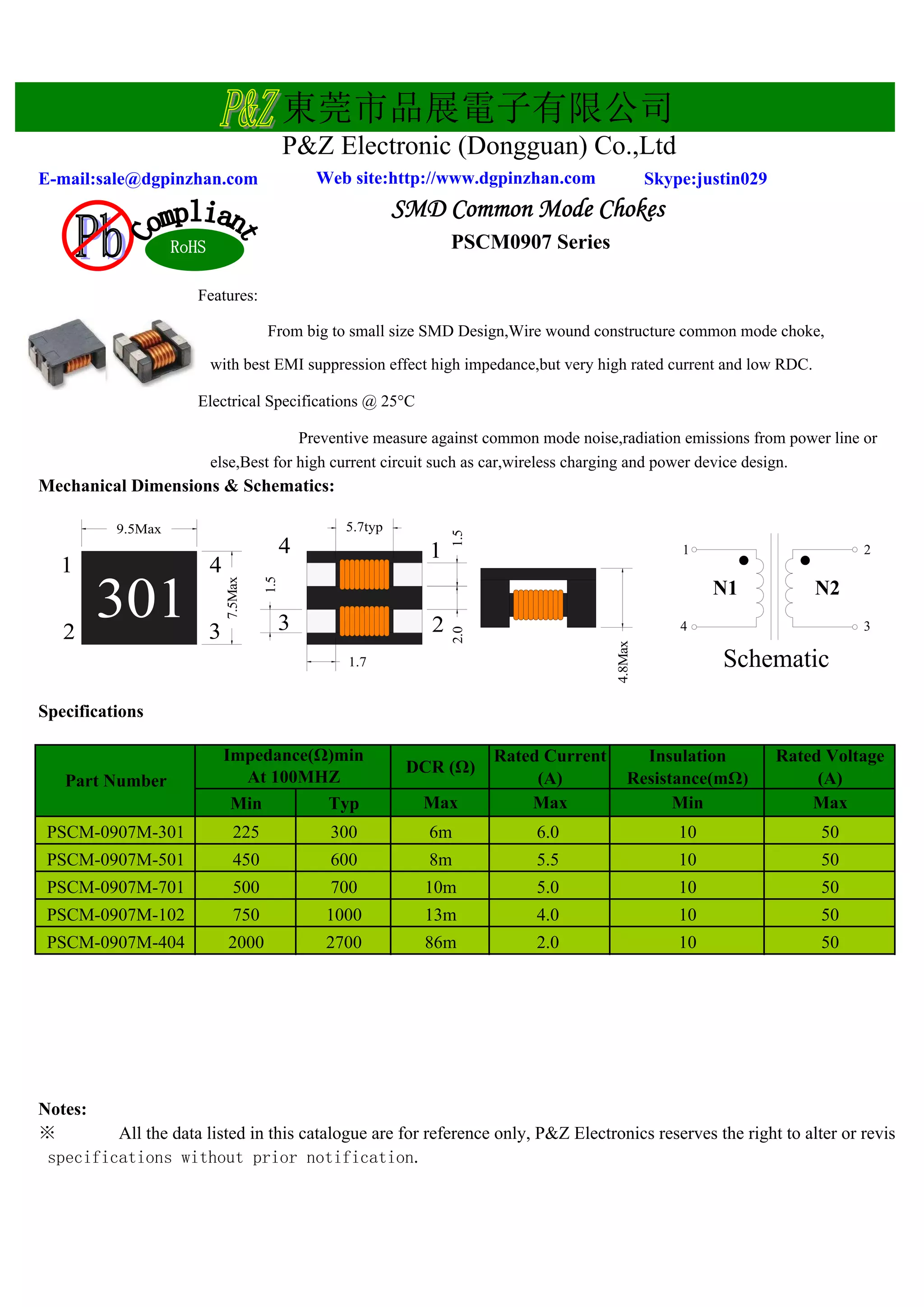 Pscm0907 series smd common mode chokes | PDF