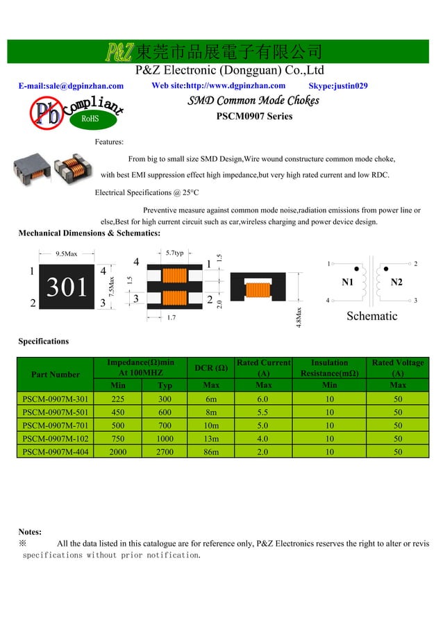Pscm0907 series smd common mode chokes | PDF