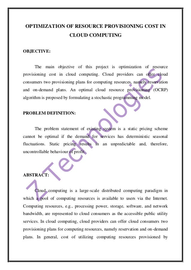 Psdot 1 Optimization Of Resource Provisioning Cost In Cloud Computing