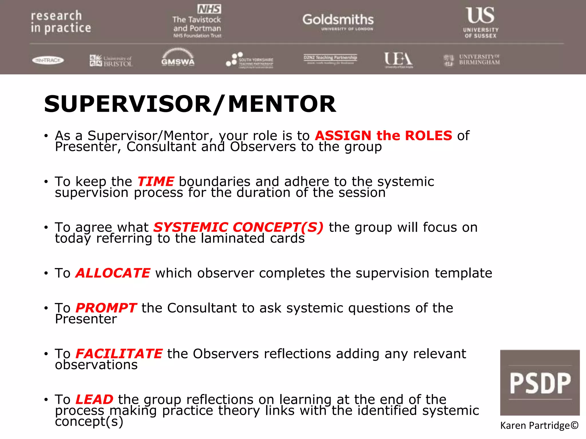 Using the Bells that Ring- systemic model of supervision on the Practice Supervisor Development ...