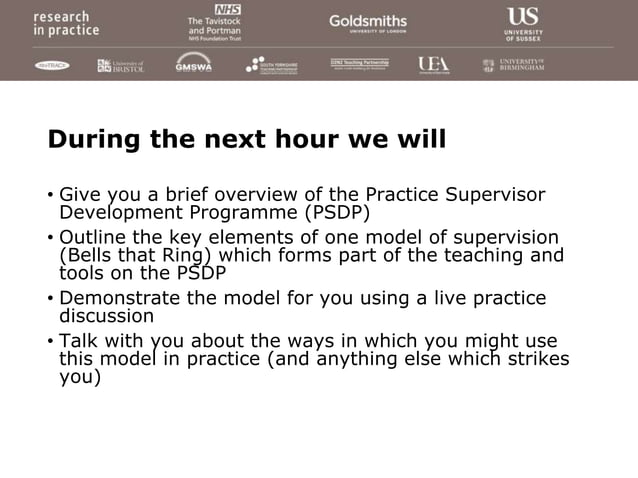 Using the Bells that Ring- systemic model of supervision on the Practice Supervisor Development ...