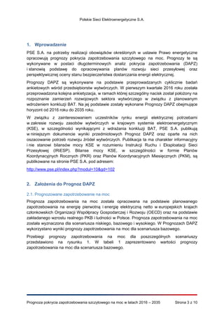 Pse .prognoza pokrycia zapotrzebowania szczytowego na moc w latach 2016 2035 | PDF