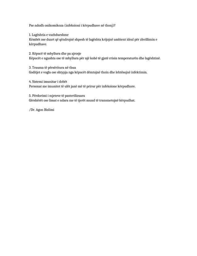 Dr. Agon Bislimi - Pse ndodh onikomikoza (infeksioni i kërpudhave në ...