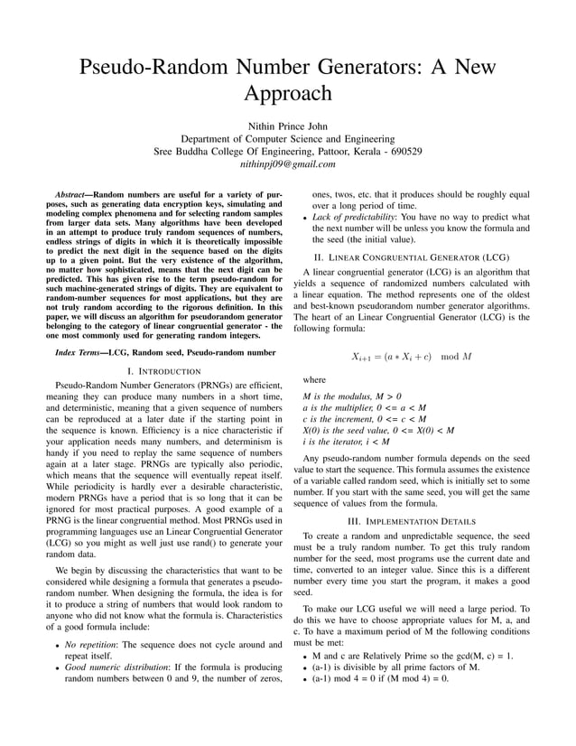 Pseudo-Random Number Generators: A New Approach | PDF | Free Download