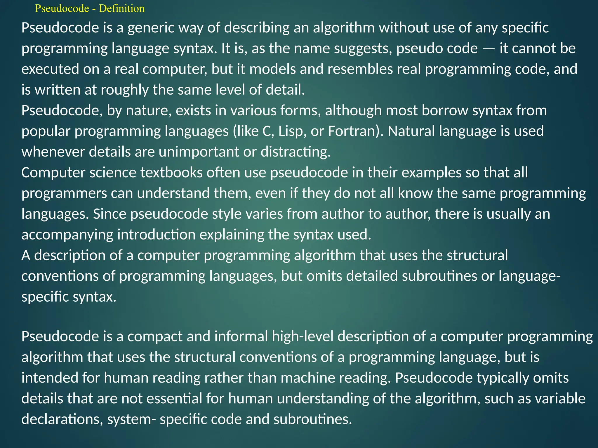 Pseudocode Note Igcse Computer Sciences Ppt