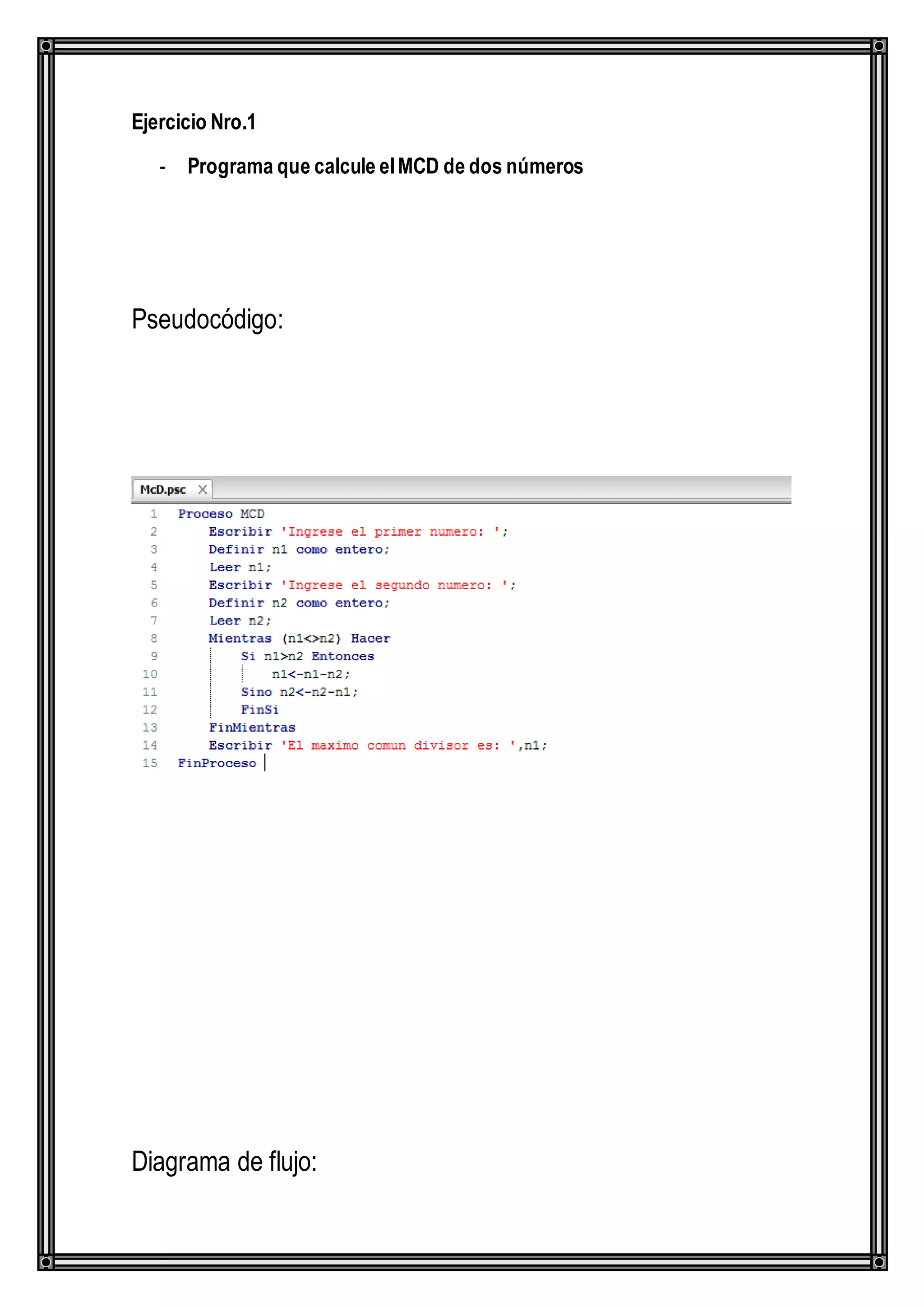 Pseudocodigo y diagrama de flujo | DOCX