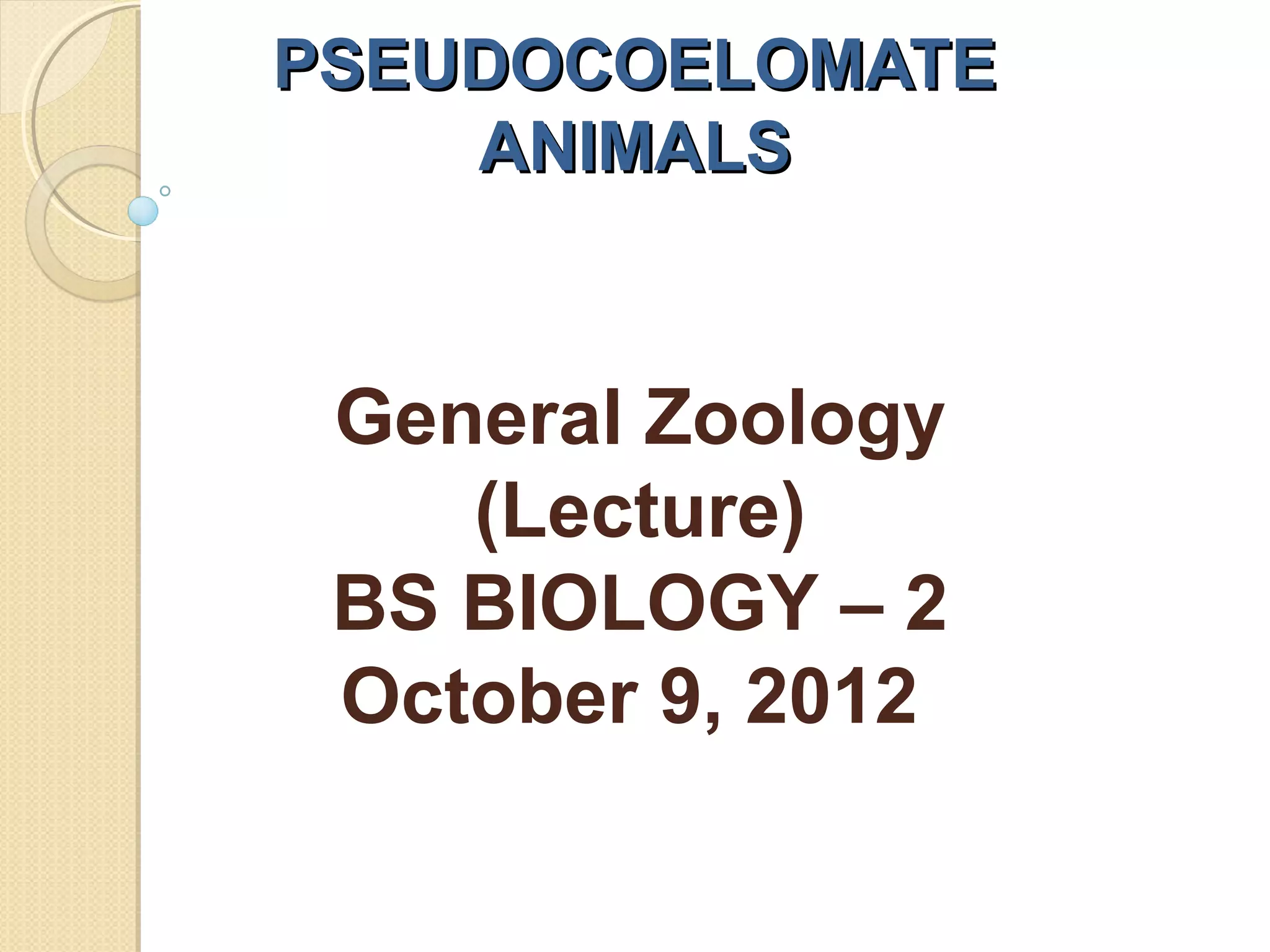 Pseudocoelomate (BS Biology - 2AB) SY: 2012-2013 | PPT