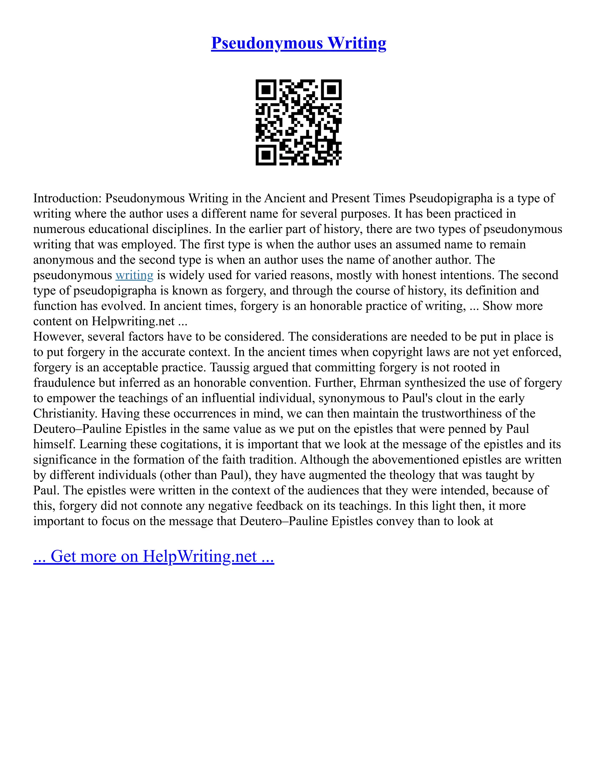 Pseudonymous Writing | PDF