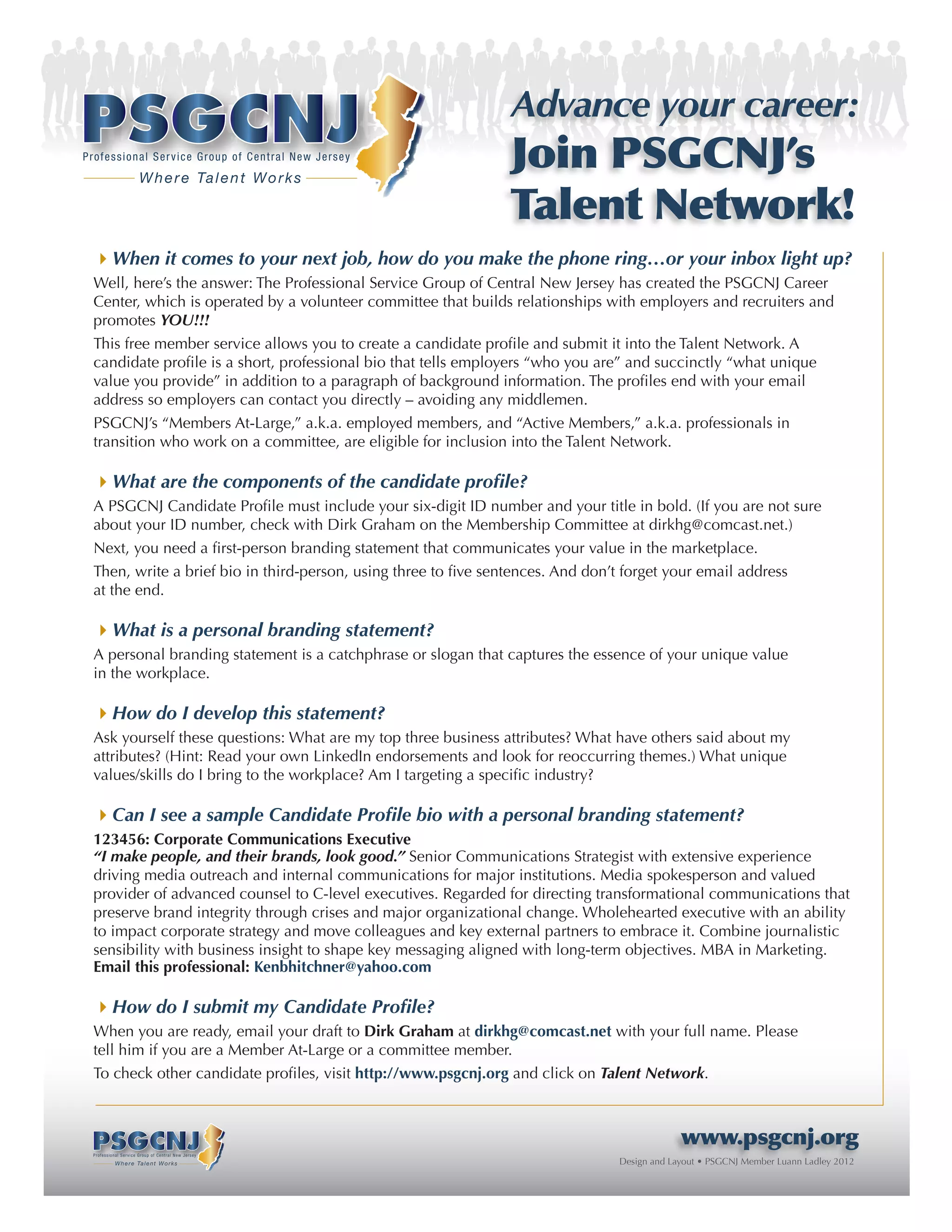 PSGCNJ Talent Network Flyer | PDF