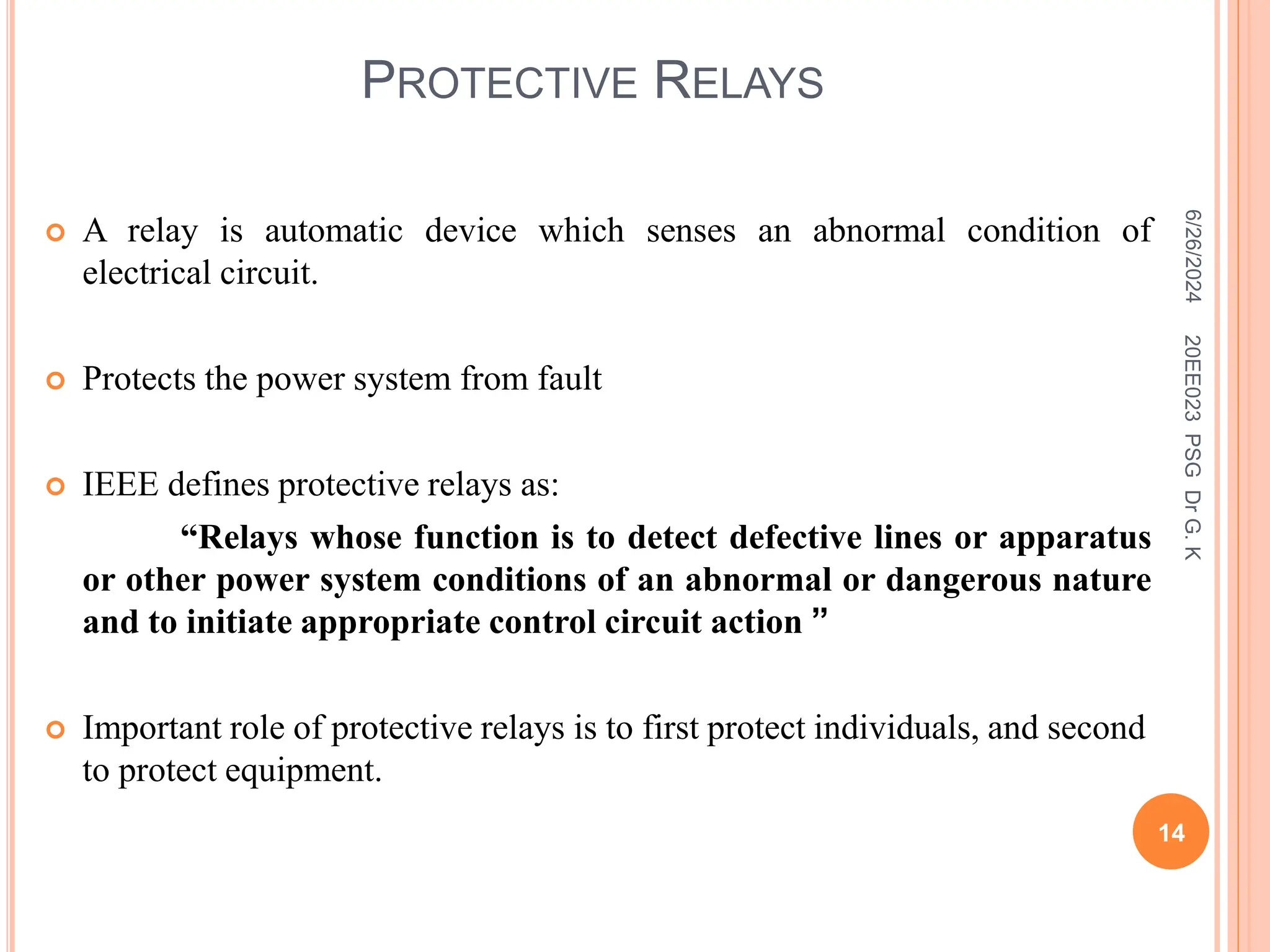 Protection and Switch Gear Introduction Relay PPT ppt | PPT