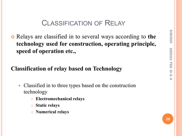 Protection and Switch Gear Introduction Relay PPT ppt | PPT