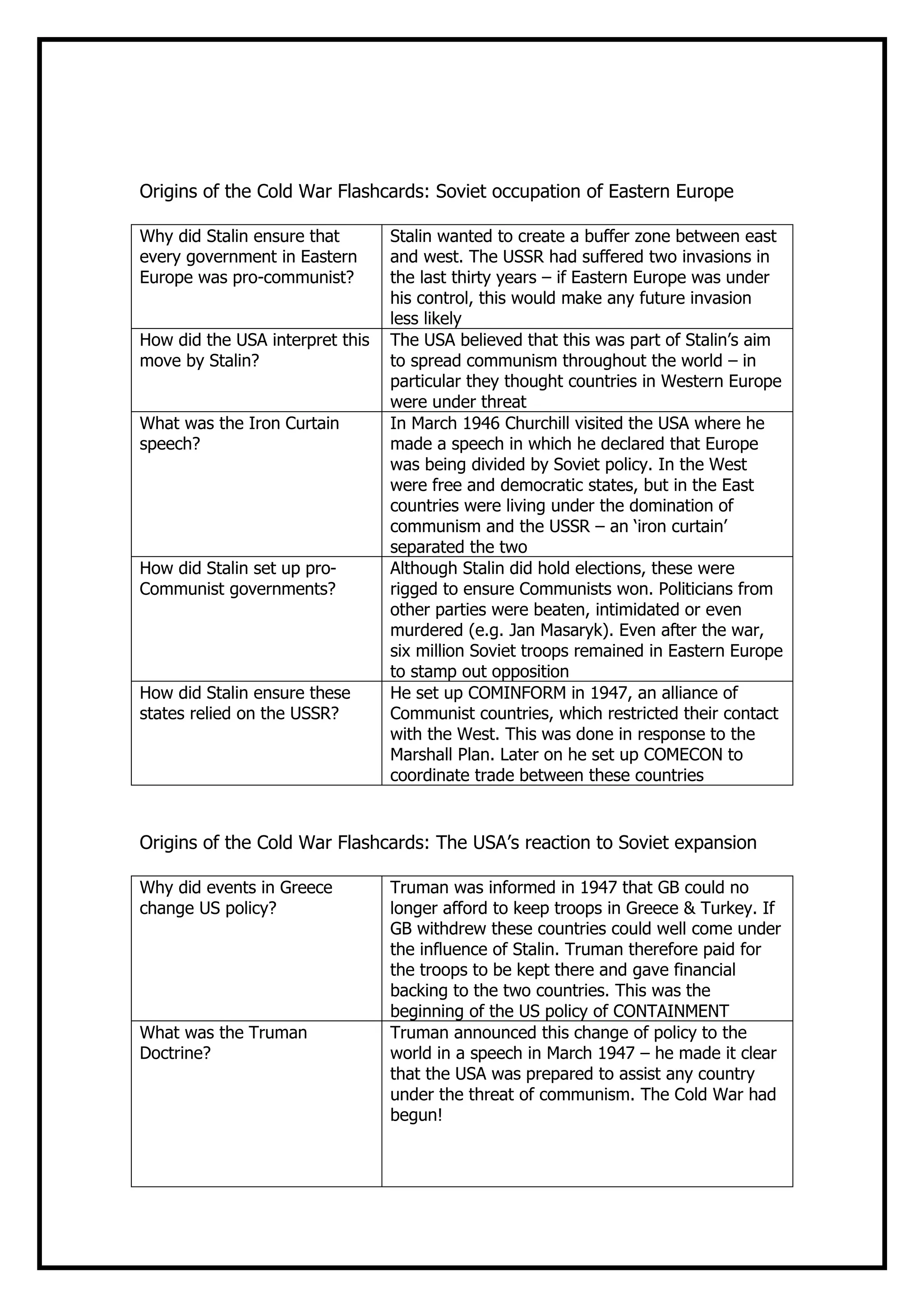 Psh 2012 origins cold war revision pack | DOCX