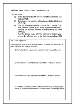 Psh 2012 origins cold war revision pack | DOCX
