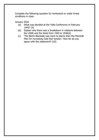 Psh 2012 origins cold war revision pack | DOCX