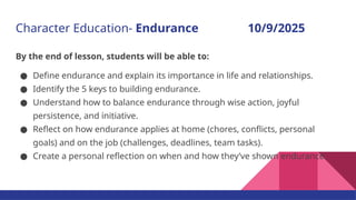 Character Education on Endurance for Students | PPTX