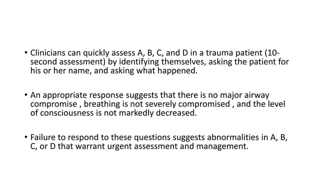 PRIMARY SURVEY AND INITIAL ASSESSMENT OF TRAUMA | PPTX | First Aid ...