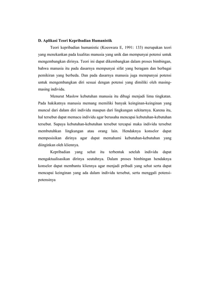 TEORI KEPRIBADIAN HUMANISTIK MENURUT ABRAHAM MASLOW | PDF