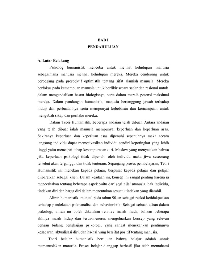 TEORI KEPRIBADIAN HUMANISTIK MENURUT ABRAHAM MASLOW | PDF