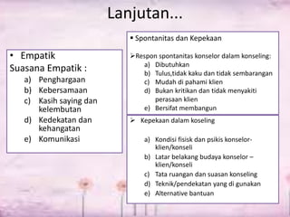 Psikologi konseling - Karaketristik dan Dimensi Hubungan dalam Konseling | PPTX