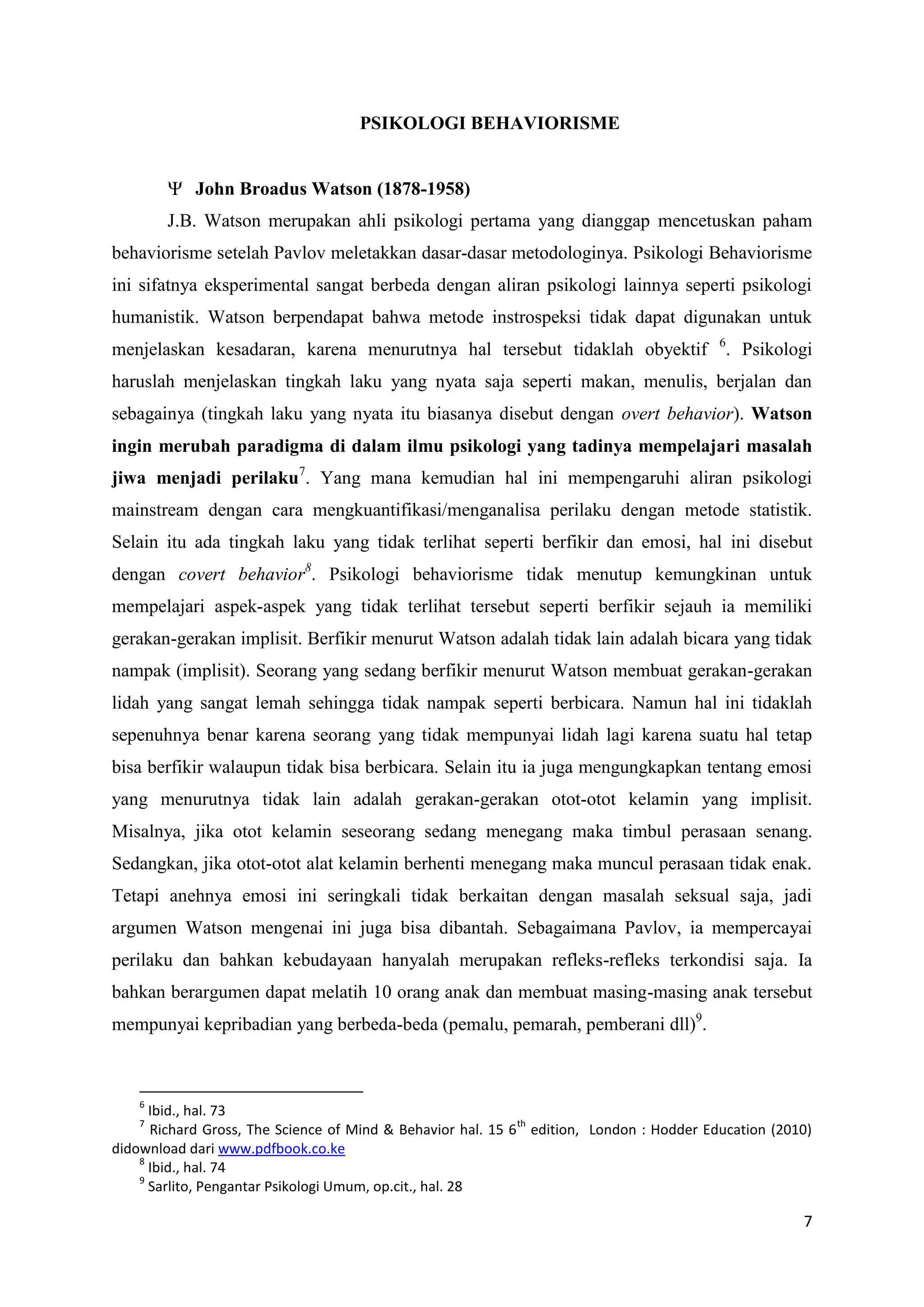 Psikologi purposive, refleksive dan behaviorisme Makalah | DOCX