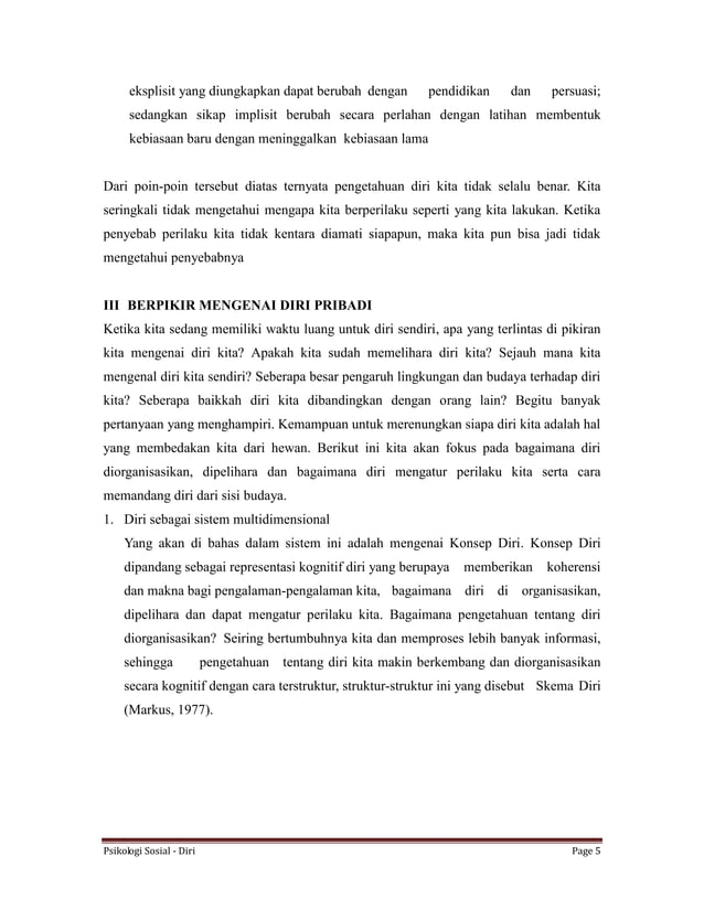 Psikologi sosial - "Diri atau Konsep Diri" | PDF