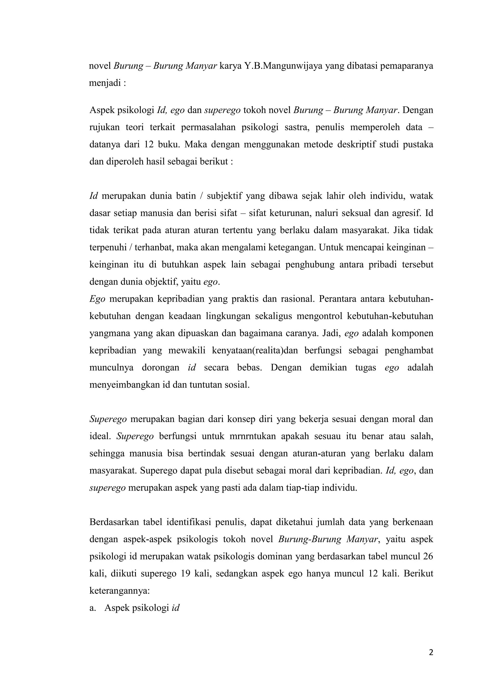 Psikologis tokoh novel novel burung burung manyar karya y.b ...
