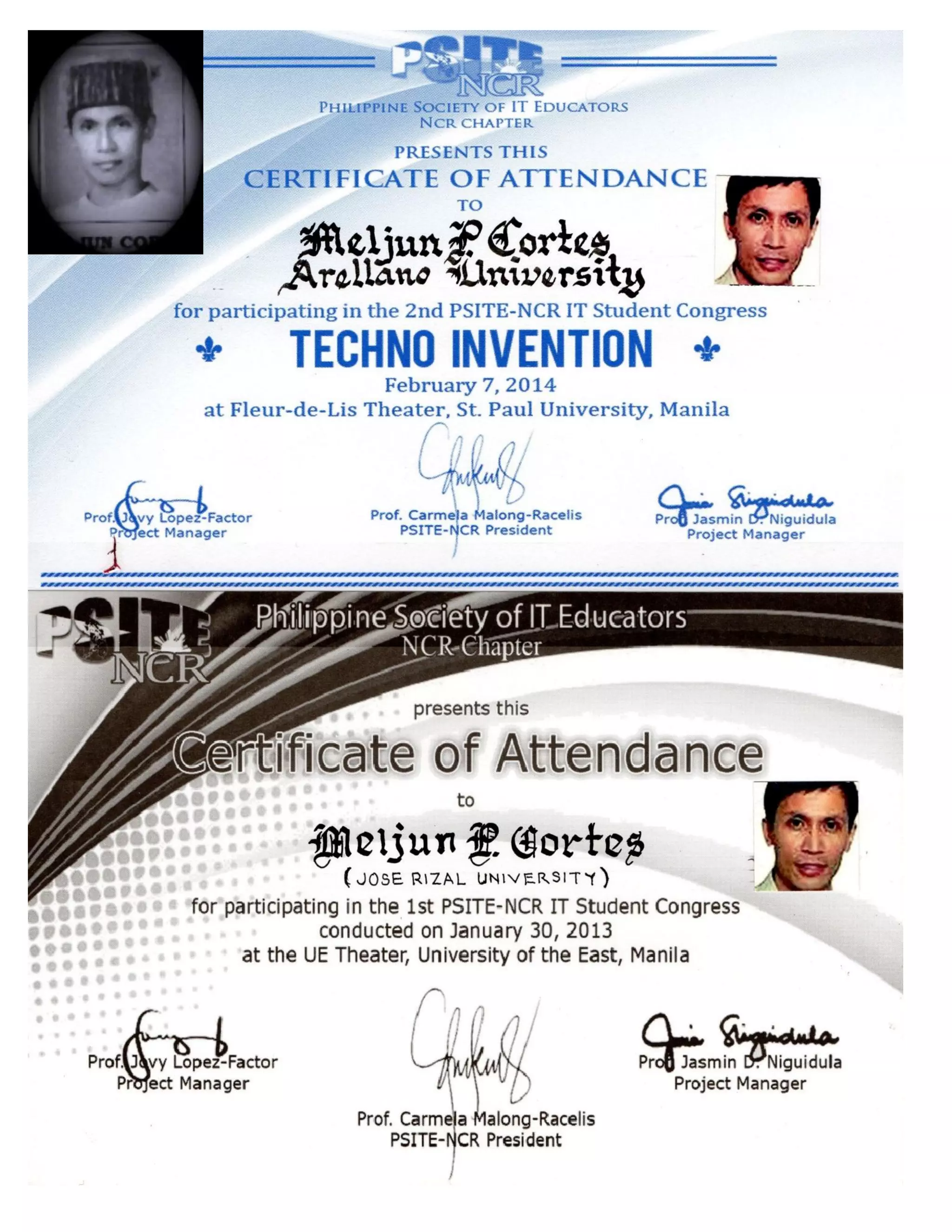 PSITE certificate_1st_and_2nd_ncr_it_student_congress | PDF