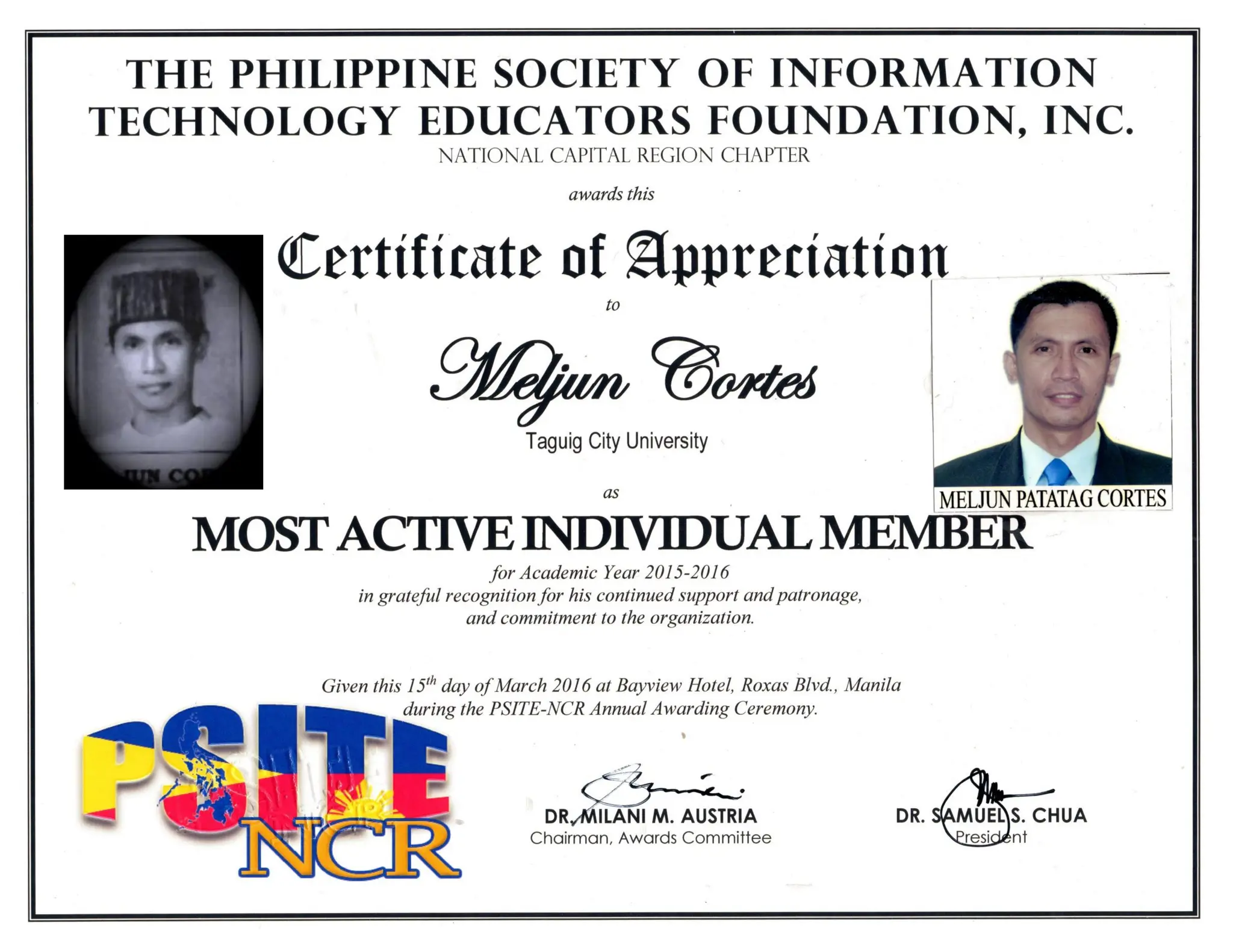 PSITE Certificate Most Active Individual Member | PDF