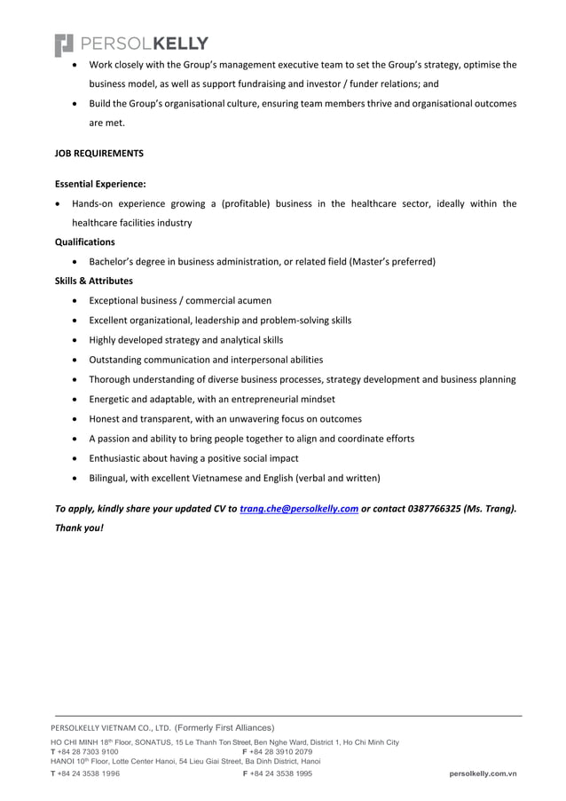 Job Description - Chief Executive Officer - Hospital | PDF