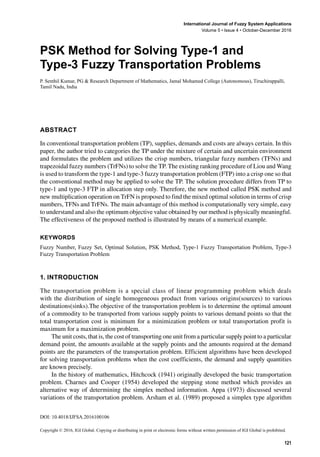 PSK Method for Solving Type-1 and Type-3 Fuzzy Transportation Problems | PDF