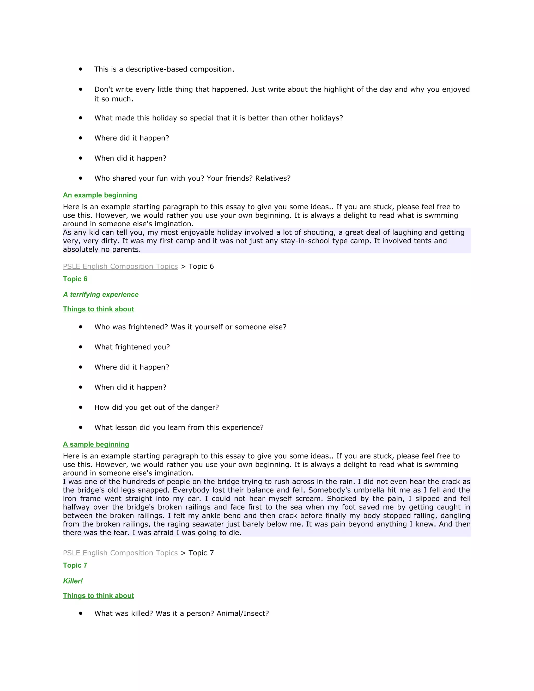 Psle english composition topics | ODT