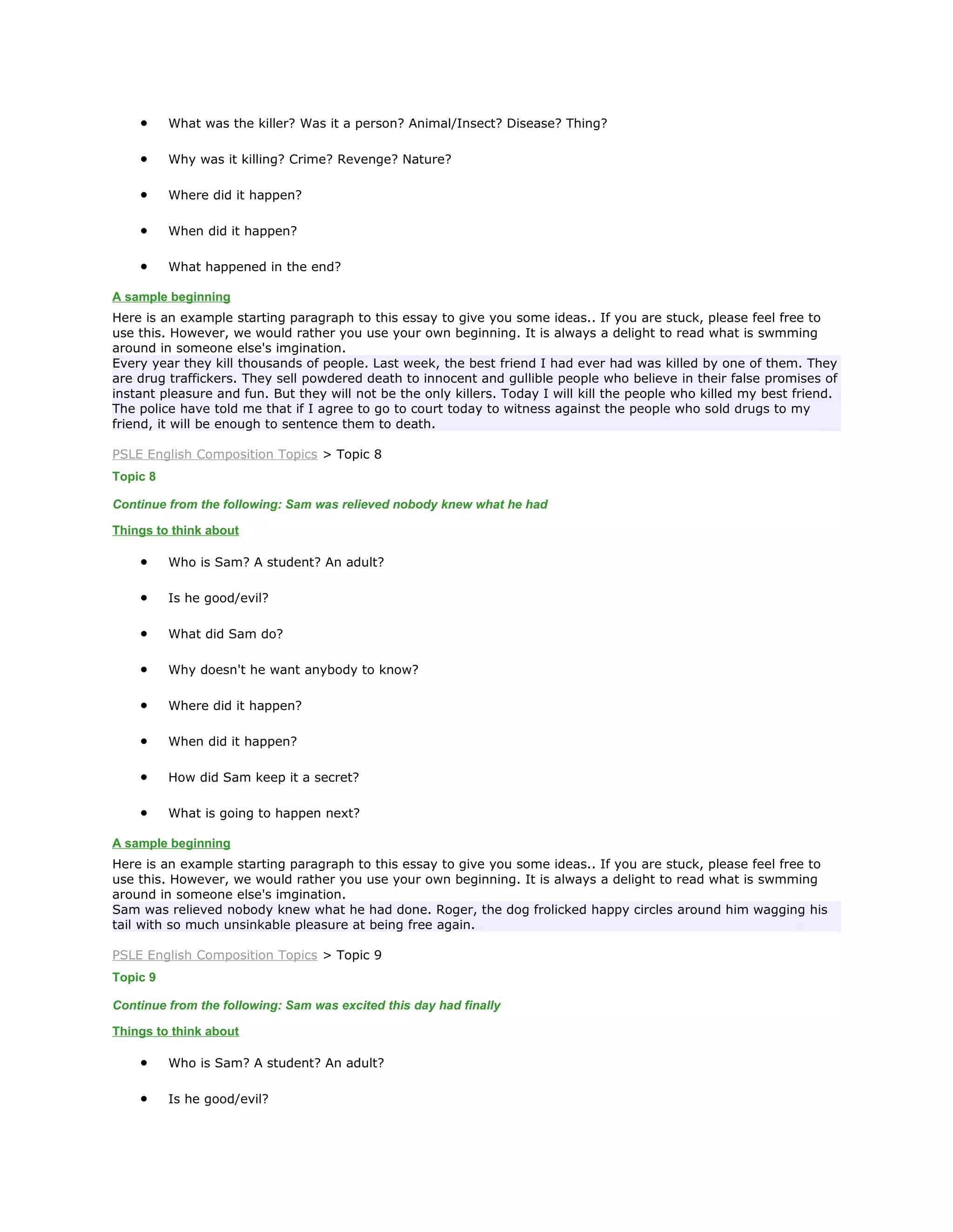 Psle english composition topics | ODT