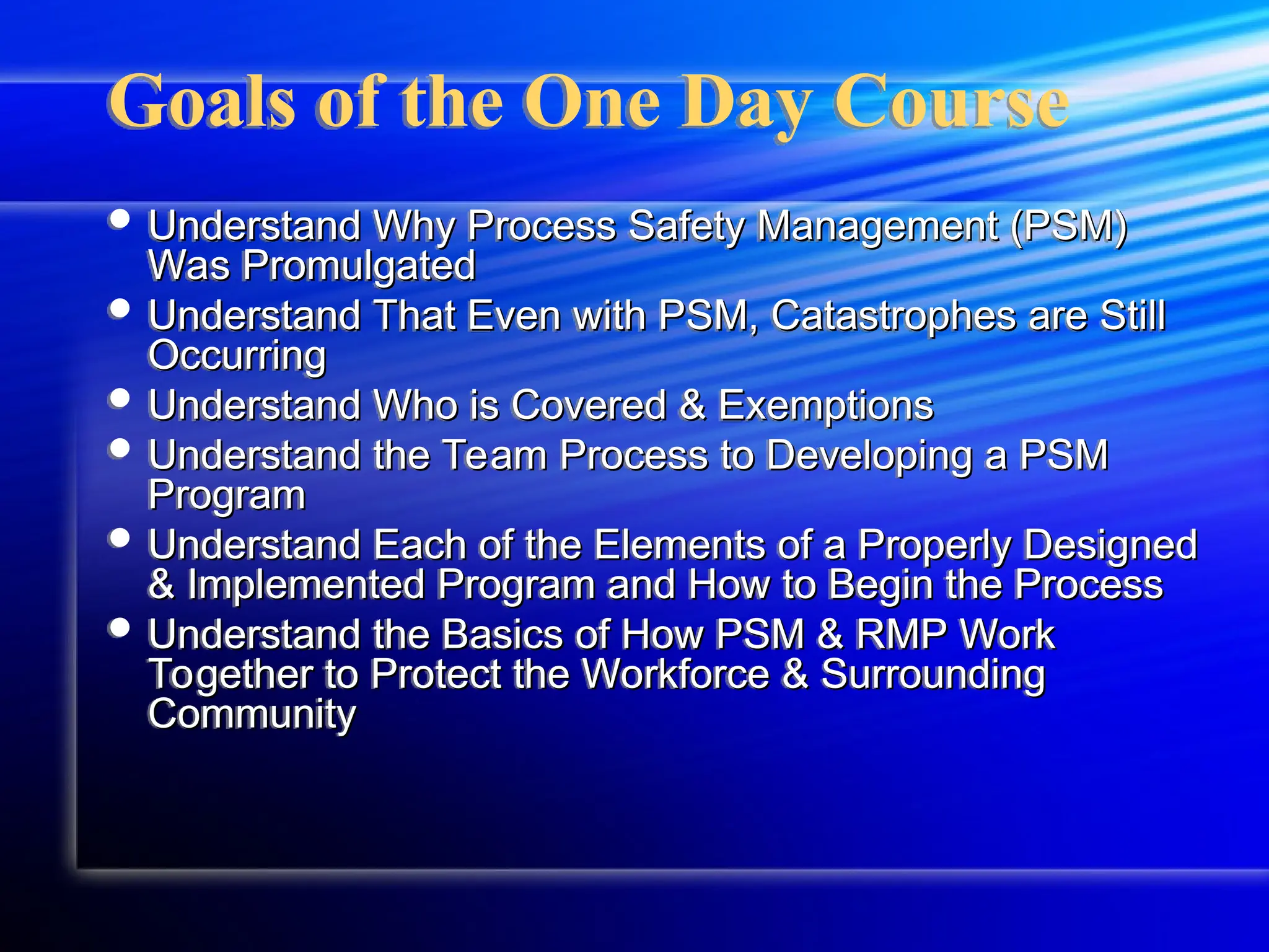 Process Safety Management Standards Understanding | PPT