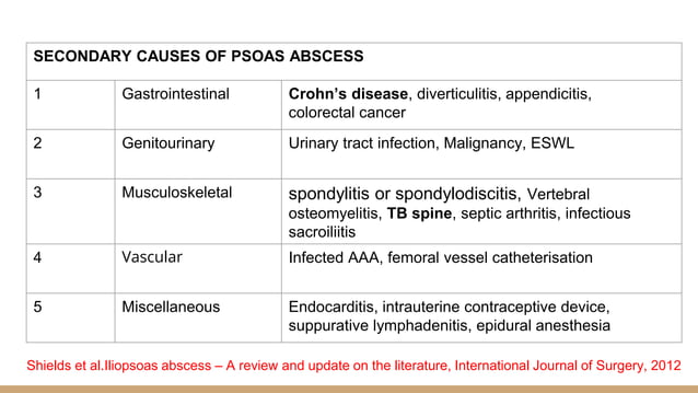 Psoas abscess | PPTX | Digestive Disorders | Diseases and Conditions