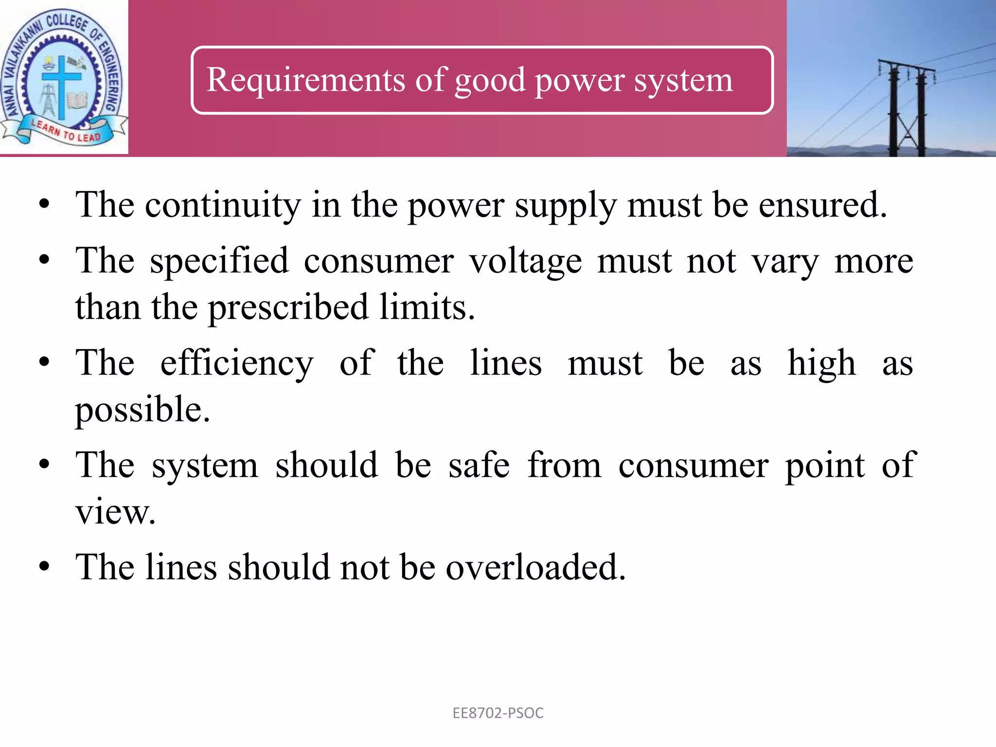 Power System Operation and Control- Module 1 | PPTX