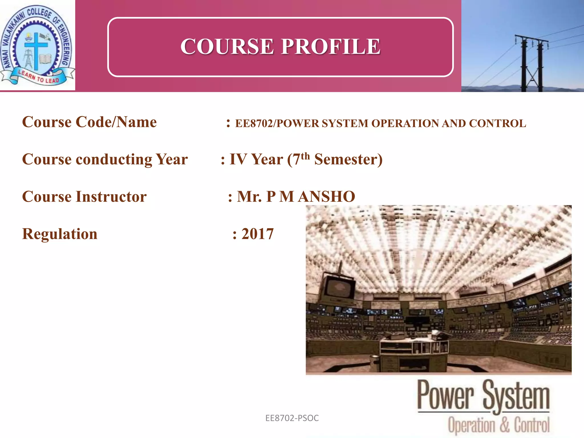 Power System Operation And Control Module 1 Pptx Power And Energy