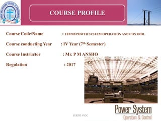 Power System Operation and Control- Module 1 | PPTX